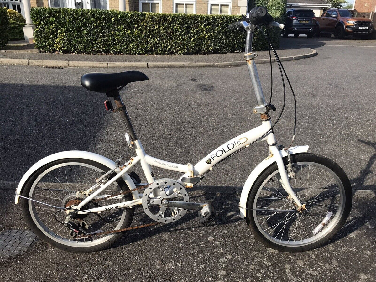 SAXON Folding Bike Fold Up Bicycle 6 Speed Gears Leisure Folder White ...